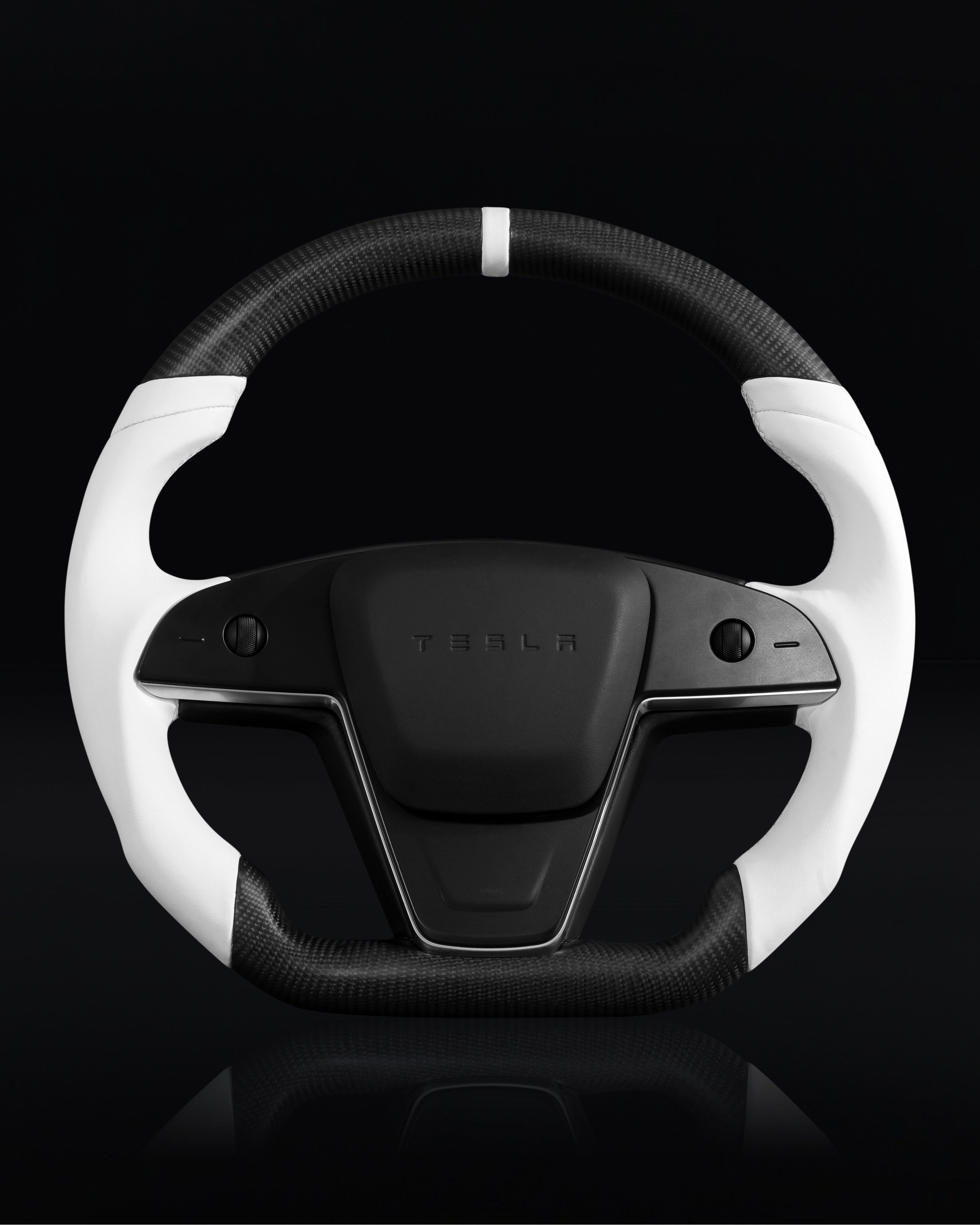 TESLA MODEL S / X / PLAID WHITE LEATHER FLAT BOTTOM PCH MATTE DRY CARB ...