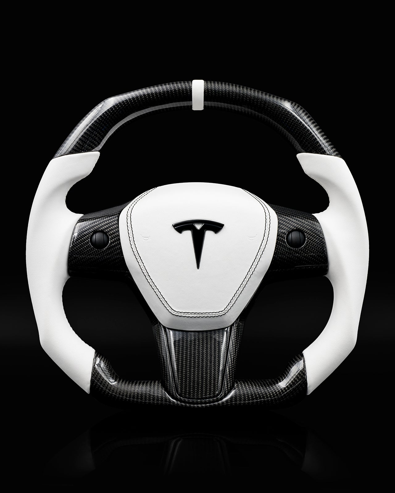TESLA MODEL 3 / Y WHITE LEATHER FLAT BOTTOM STORMTROOPER GLOSS CARBON ...