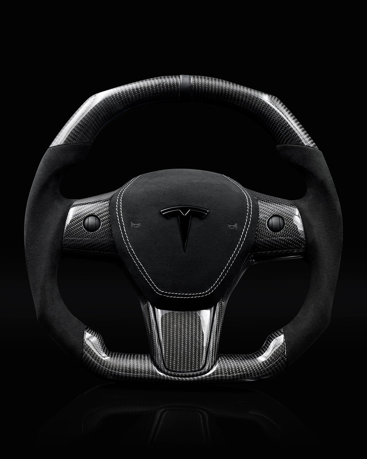 TESLA MODEL 3 / Y ALCANTARA FLAT BOTTOM VANTABLACK GLOSS CARBON STEERI ...