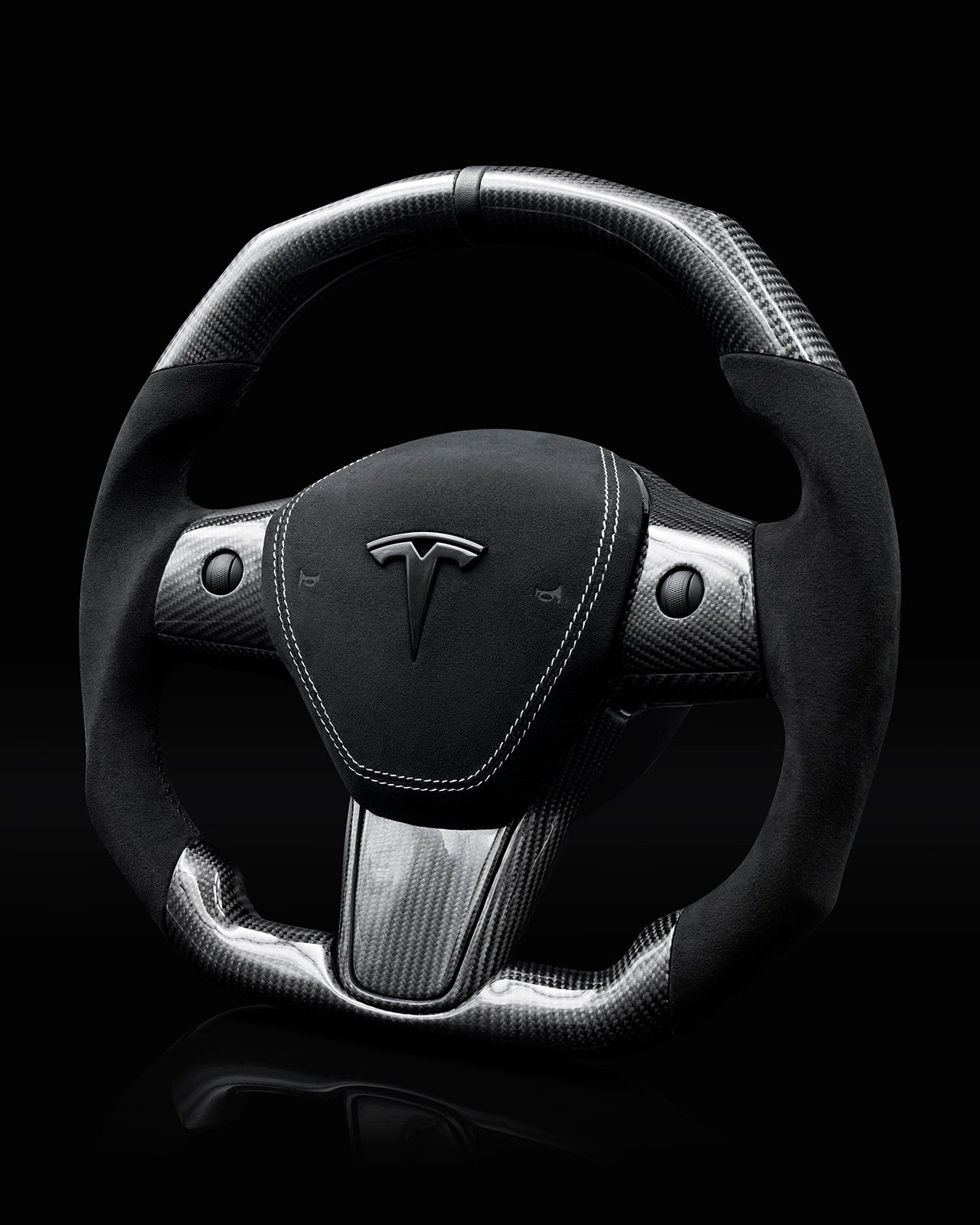 TESLA MODEL 3 / Y ALCANTARA FLAT BOTTOM VANTABLACK GLOSS CARBON STEERI ...