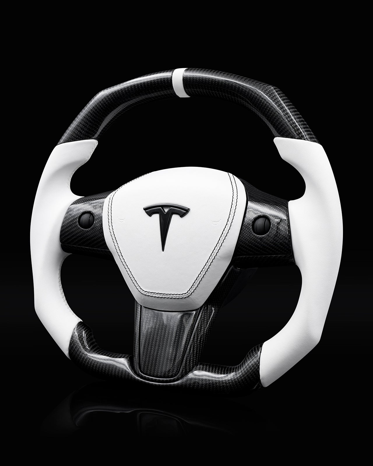 TESLA MODEL 3 / Y WHITE LEATHER FLAT BOTTOM STORMTROOPER GLOSS CARBON ...